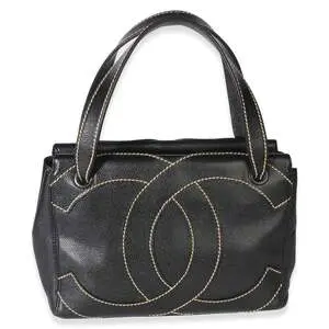 Chanel Vintage Caviar Cc Stitched Tote - Black