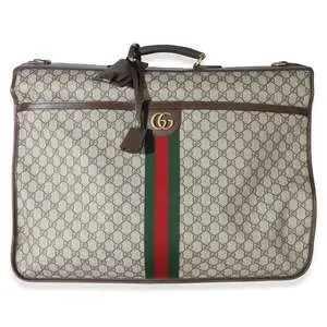 Gucci Beige Gg Supreme Canvas Textured Dollar Calfskin Web Ophidia Savoy Luggage - Brown