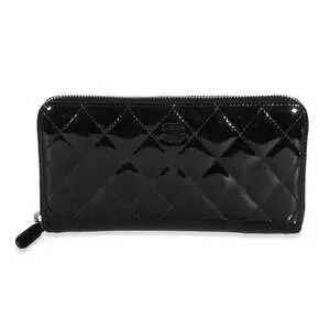 Chanel Quilted Patent Large Gusset Zip Around Wallet