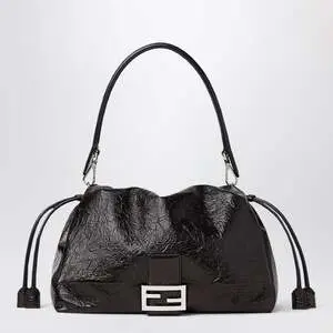Fendi Baguetteâ® Soft Large Bag In Crackled Leather - Black