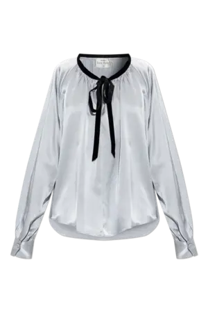 FORTE_FORTE Silk Top With Decorative Tie At The Neckline - Grey