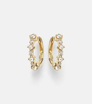 Mateo 14kt Earrings With Diamonds And Pearls - Gold