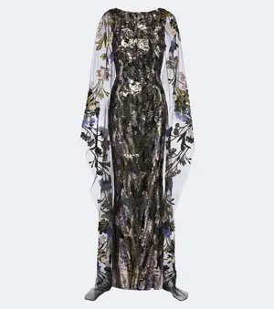 Elie Saab Floral Sequined Caped Gown - Multicoloured
