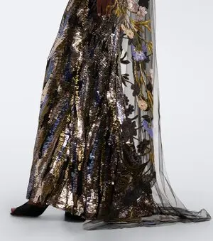 Elie Saab Floral Sequined Caped Gown