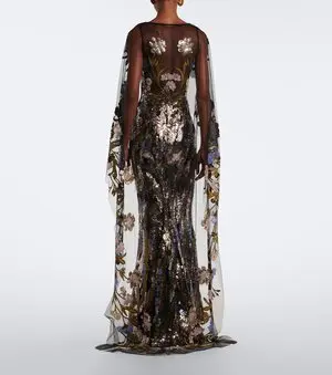 Elie Saab Floral Sequined Caped Gown