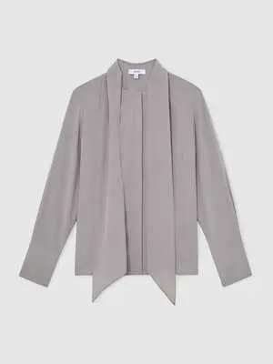 REISS Kathlyn Matte-silk Tie-neck Blouse