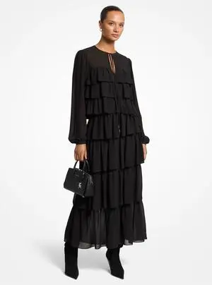 Michael Kors Ruffled Georgette Maxi Dress - Black
