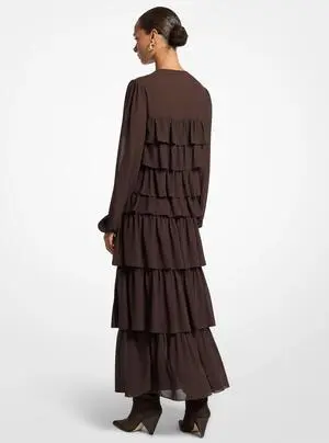 Michael Kors Ruffled Georgette Maxi Dress In Size By
