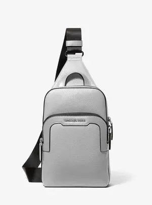 Michael Kors Hudson Medium Pebbled Leather Double-zip Sling Bag In By - Silver