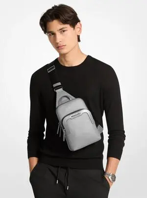 Michael Kors Hudson Medium Pebbled Leather Double-zip Sling Bag In By - Silver
