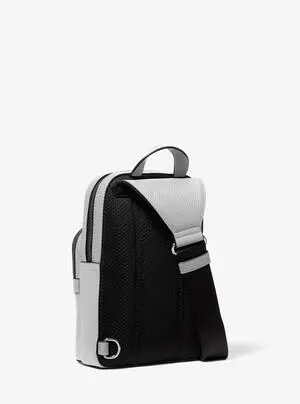 Michael Kors Hudson Medium Pebbled Leather Double-zip Sling Bag In By - Silver