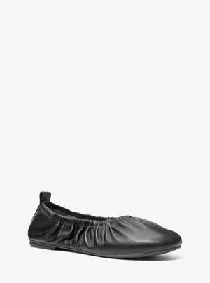 Michael Kors Bri Ruched Leather Ballet Flat In - Size 5 By Black