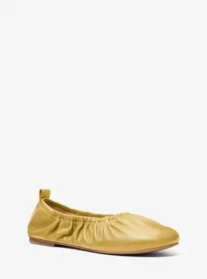 Michael Kors Bri Ruched Leather Ballet Flat In Size By - Green