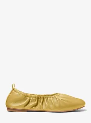 Michael Kors Bri Ruched Leather Ballet Flat In Size By - Green