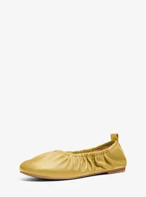 Michael Kors Bri Ruched Leather Ballet Flat In Size By - Green