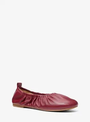 Michael Kors Bri Ruched Leather Ballet Flat - Red