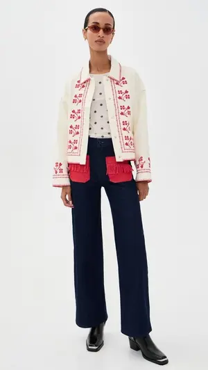 THE TINY BIG SISTER Embroidery Denim Jacket