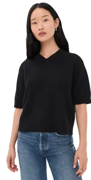 Theory Crop V Sweater Tee - Black