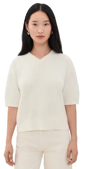 Theory Crop V Sweater Tee Ivory