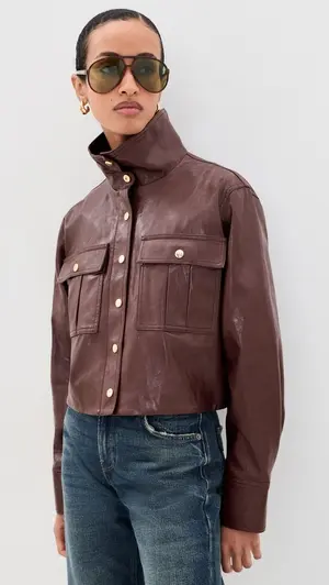 Alice + Olivia James Faux Leather Cropped Jacket - Dark Chocolate