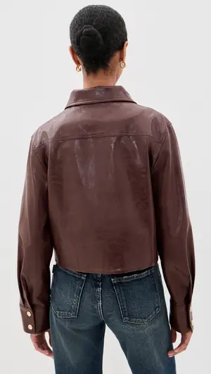 Alice + Olivia James Faux Leather Cropped Jacket - Dark Chocolate