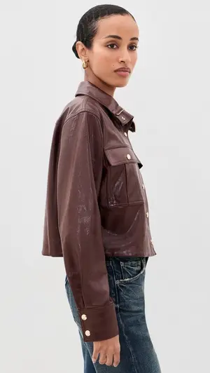 Alice + Olivia James Faux Leather Cropped Jacket - Dark Chocolate