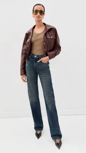 Alice + Olivia James Faux Leather Cropped Jacket - Dark Chocolate