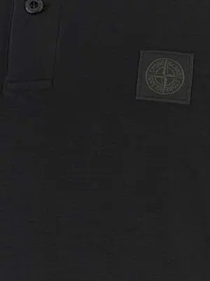 Stone Island Slim Fit Long-sleeved Cotton Polo With Compass Logo - Black