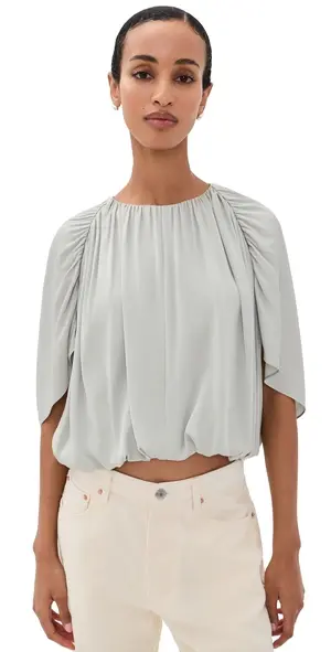 Vince Gathered Cape Bubble Blouse - Stone Sage