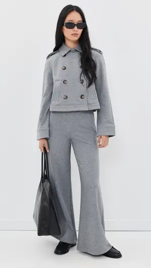 Veronica Beard Saunder Wide Leg French Terry Pants - Heather Grey