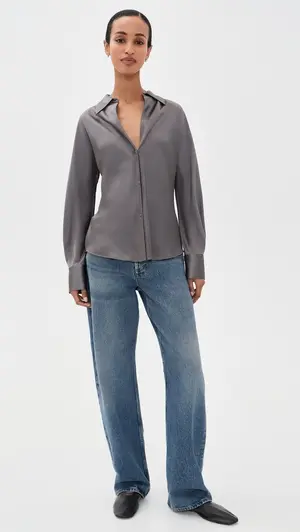 Vince Bias Silk Button Down Shirt