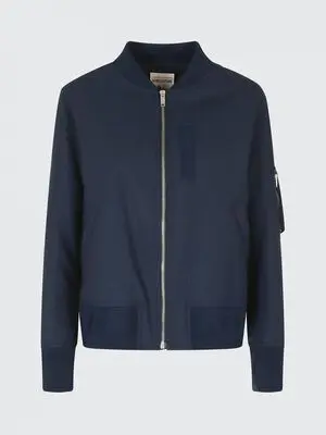 SEMICOUTURE Wool Blend Bomber Jacket With Elasticated Collar - Blue