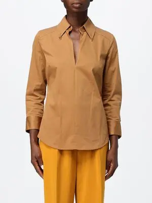 Elisabetta Franchi Slim Fit Stretch Cotton V-neck Shirt - Brown