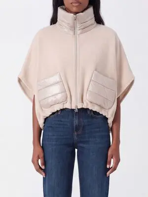 Herno Short Wool And Cashmere Blend Cape With Funnel Neck And Zip Closure