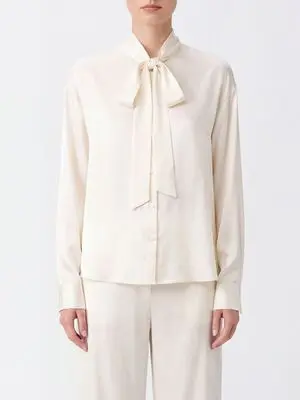 FORTE_FORTE Slim Fit Stretch Silk Pussy-bow Shirt