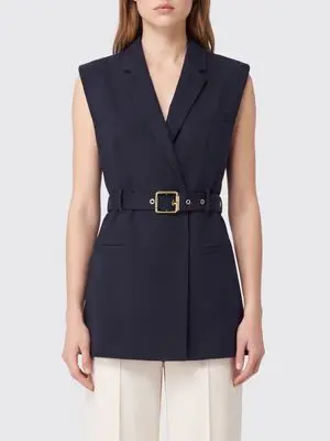 Pinko Wool-blend Waistcoat With Belt And Lapels - Blue