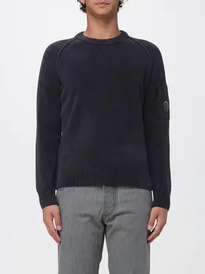 C.P. COMPANY Cotton Crewneck Jumper With Applied Logo And Ribbed Trims - Blue