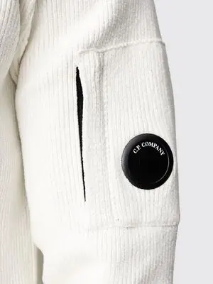 C.P. COMPANY Cotton Crewneck Jumper With Applied Logo And Ribbed Trims - White