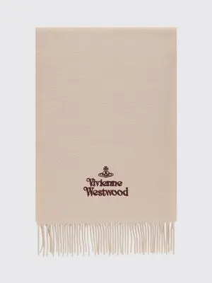 VIVIENNE WESTWOOD Wool Scarf With Contrast Logo And Fringes - Beige