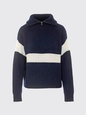 LISA YANG Bicolour Abstract Pattern Cashmere Zip Neck Jumper - Blue