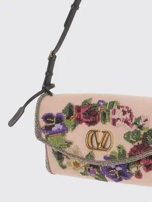 Valentino Garavani Devain Linen Shoulder Bag With Crystal Embroidery - Orchid