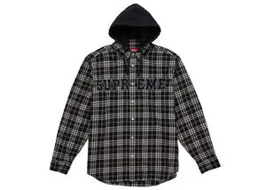 Supreme Applique Hooded Flannel Shirt - Black