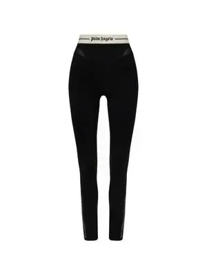 Palm Angels Logo-waistband Mesh-panel Leggings - Black