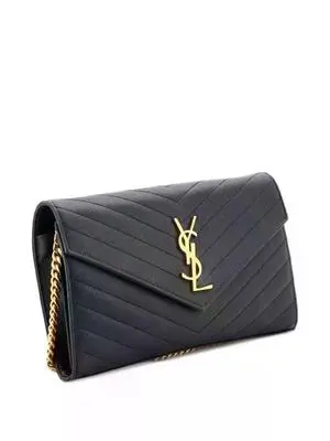 Saint Laurent Classic Monogram Wallet On Chain Matelasse Chevron Leather Medium Crossbody Bag