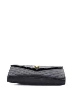 Saint Laurent Classic Monogram Wallet On Chain Matelasse Chevron Leather Medium Crossbody Bag