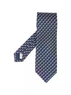 FERRAGAMO Owl-print Silk Tie - Blue