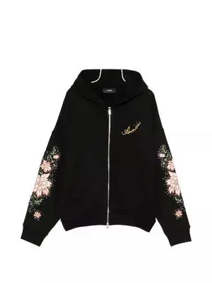 Amiri Floral-embroidered Zip Hoodie - Black