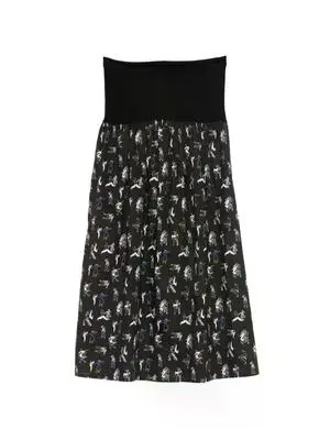 AGNES B. Dancing Graphic Print Pleated Skirt - Black
