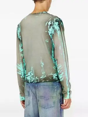 DIESEL® Grandad T-shirt In Cracked Leather-effect Jersey - Grey