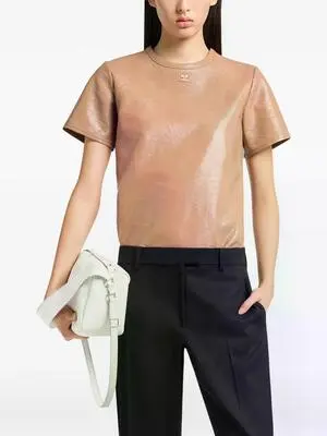 COURREGES Vinyl Logo Embroidered T-shirt - Neutrals